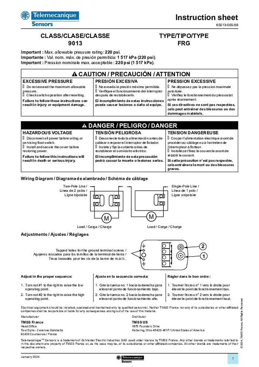 Pumptrol Class 9013 type FRG Pressure Switch Wiring and Adjustment ...