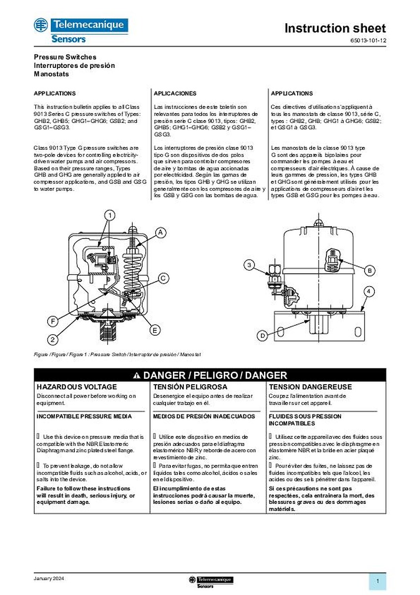 Class 9013 Series C Pressure Switches Instruction Sheet - 65013-101-12 ...